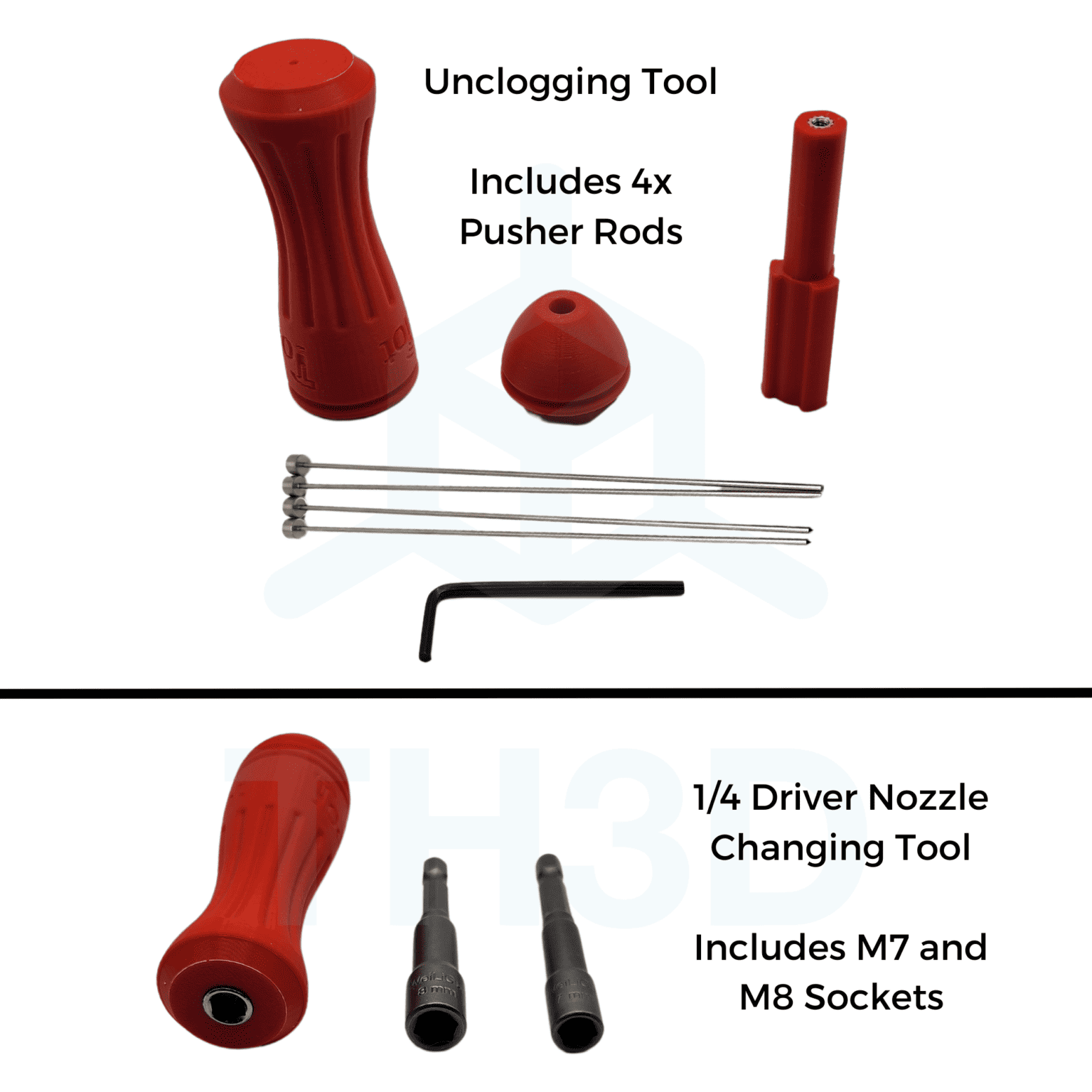 Nozzle Changing & Unclogging Kit - 1.75mm Filament - 4 Pusher Rods - M7 & M8 Sockets Included ...