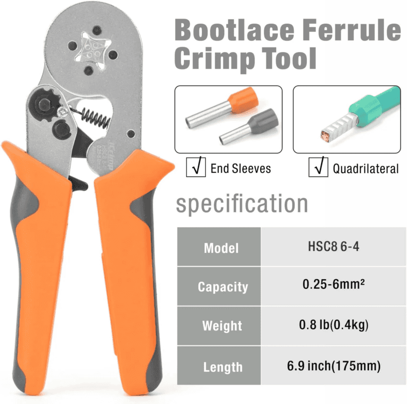 Ferrule Crimping Tool Kit, AWG 23-10 Self-adjustable Ratchet Ferrule ...